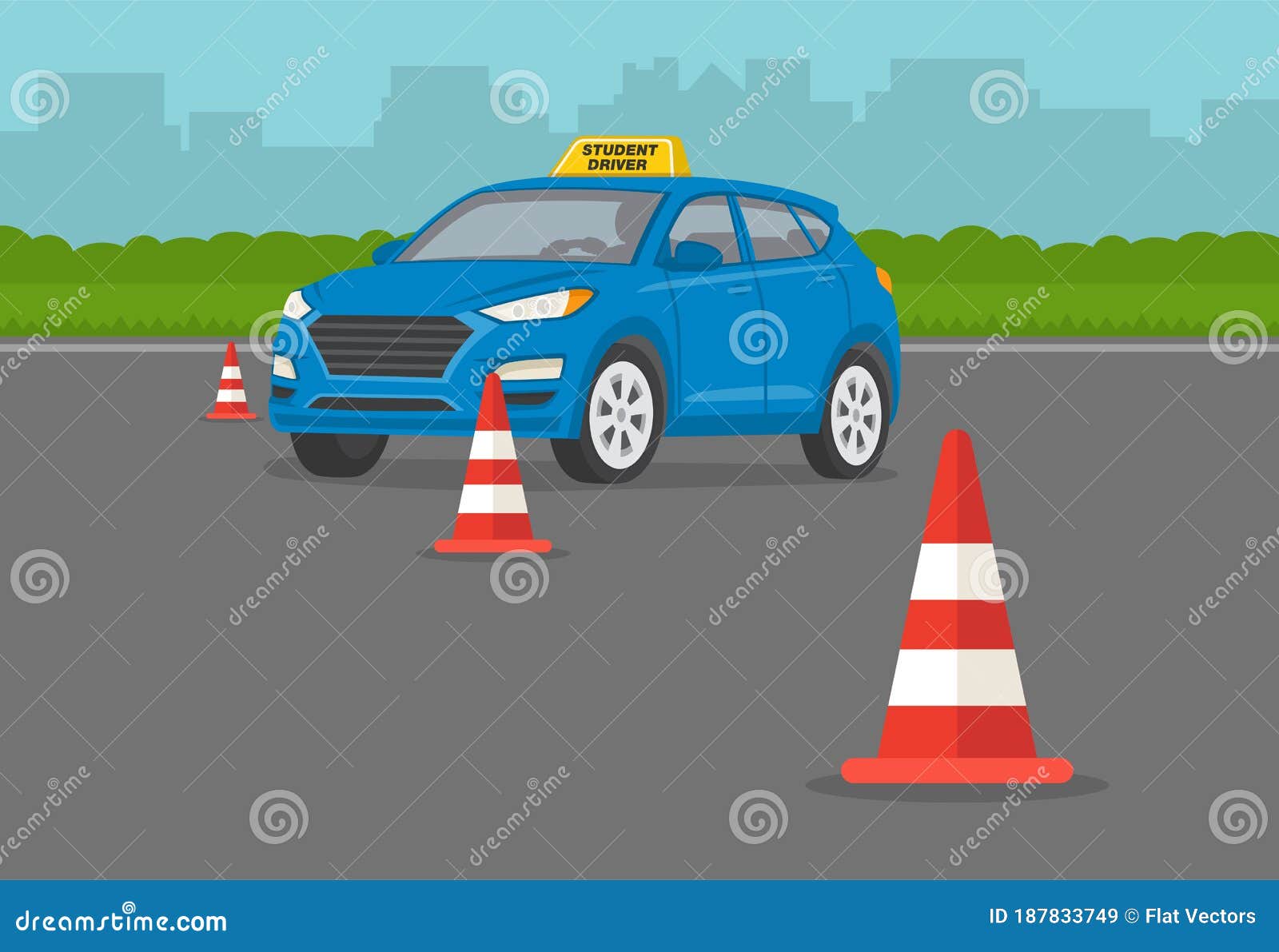 Driver on Suv Car Passes the Driving Test. Perspective and Front View ...