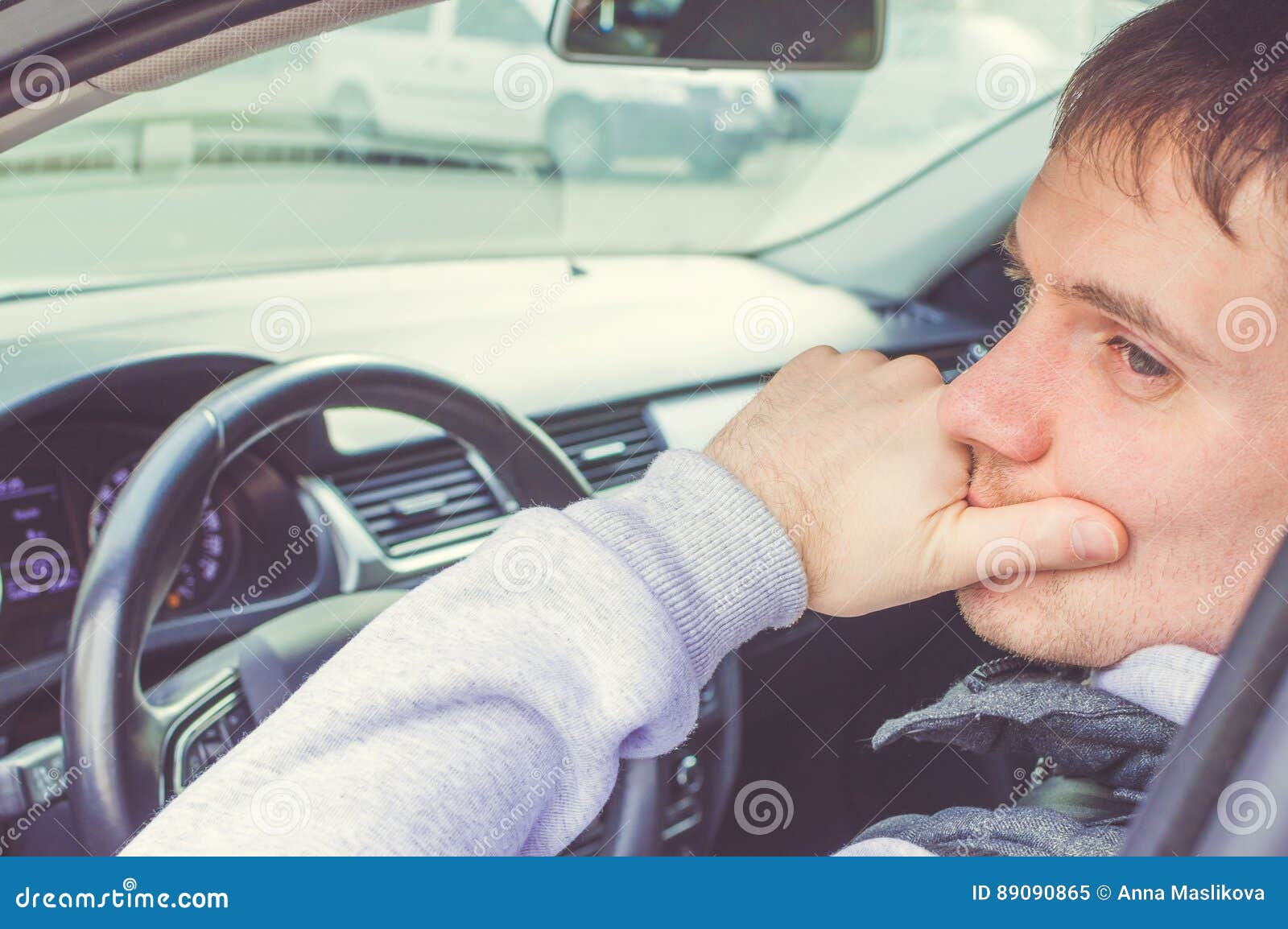 Driver Thinking Inside the Car. Safe Driving Stock Image - Image of ...