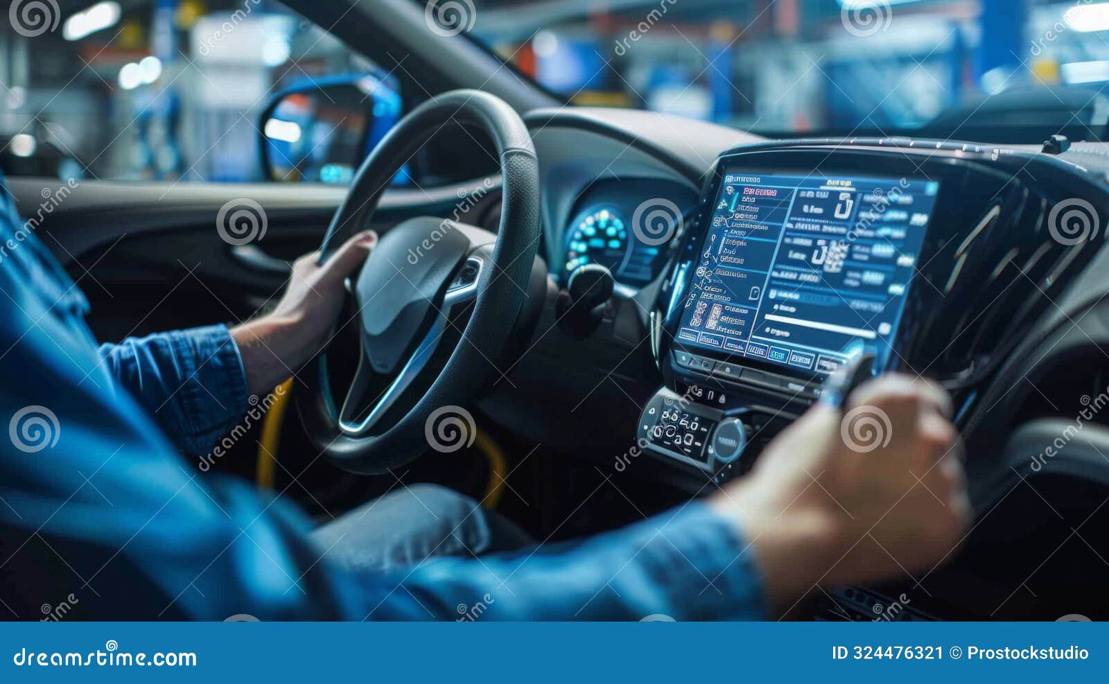 Driver Using Digital Dashboard in Car Stock Image - Image of control ...