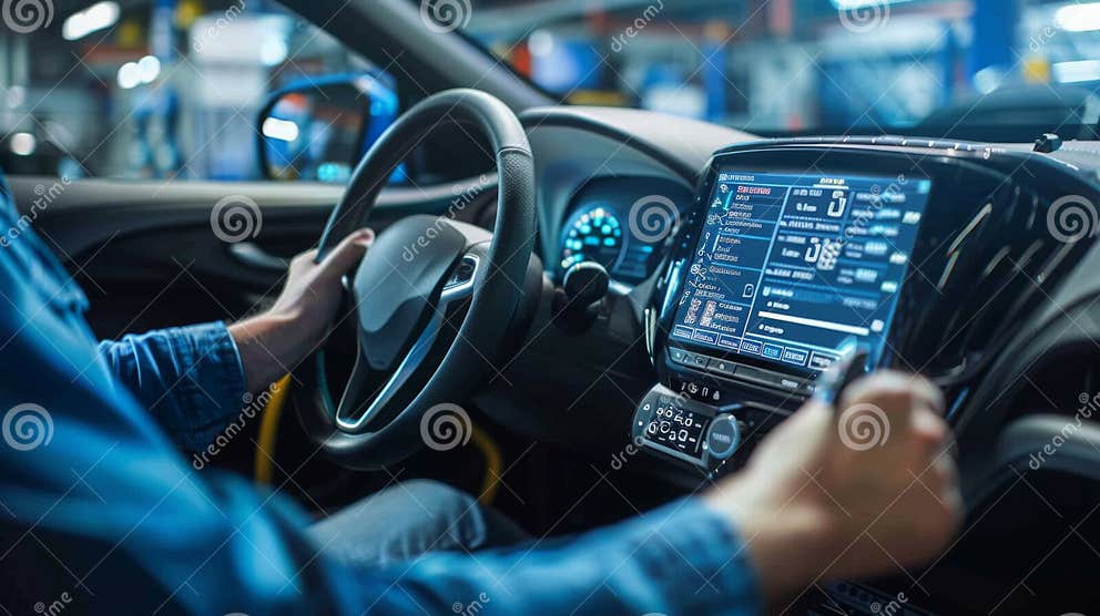 Driver Using Digital Dashboard in Car Stock Image - Image of control ...
