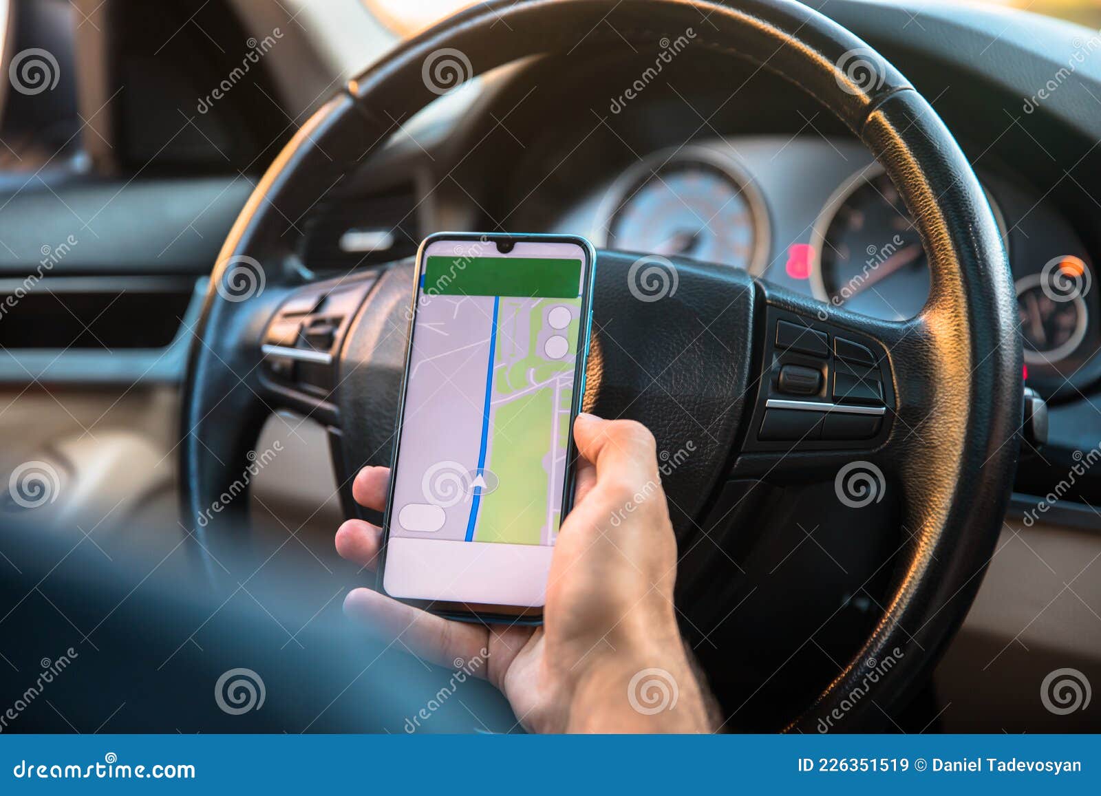 Driver Using Google Maps on Mobile Phone Stock Image - Image of road ...