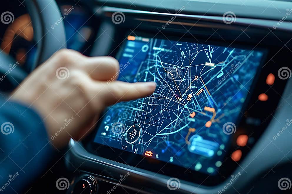 Driver Using Gps Navigation System on Car Dashboard Stock Image - Image ...