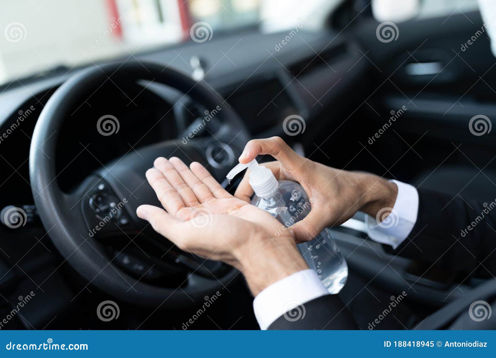 Driver Using Hand Sanitizer in Car Stock Image - Image of vehicle ...