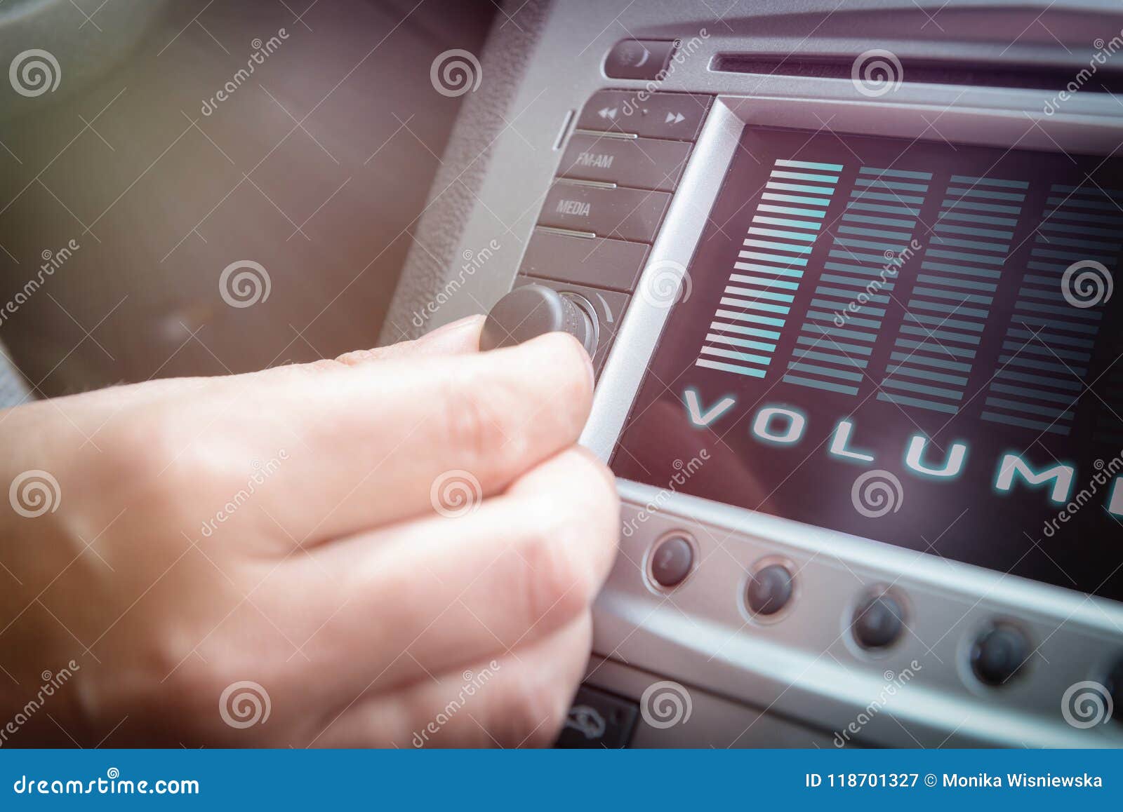 Driver Adjusting Volume in the Car Audio System Stock Image - Image of ...
