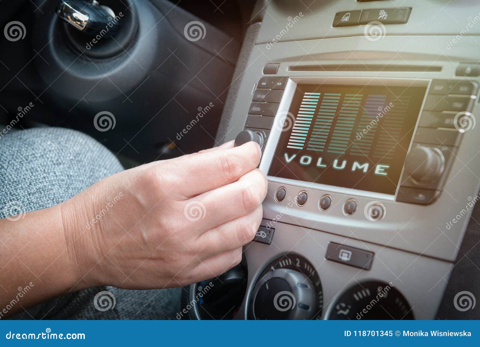 Driver Adjusting Volume in the Car Audio System Stock Image - Image of ...