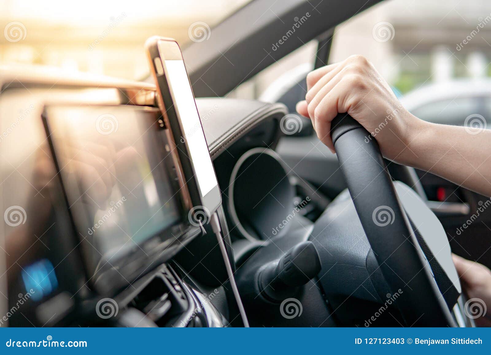 Driver Using Mobile App for GPS Navigation Stock Image - Image of ...