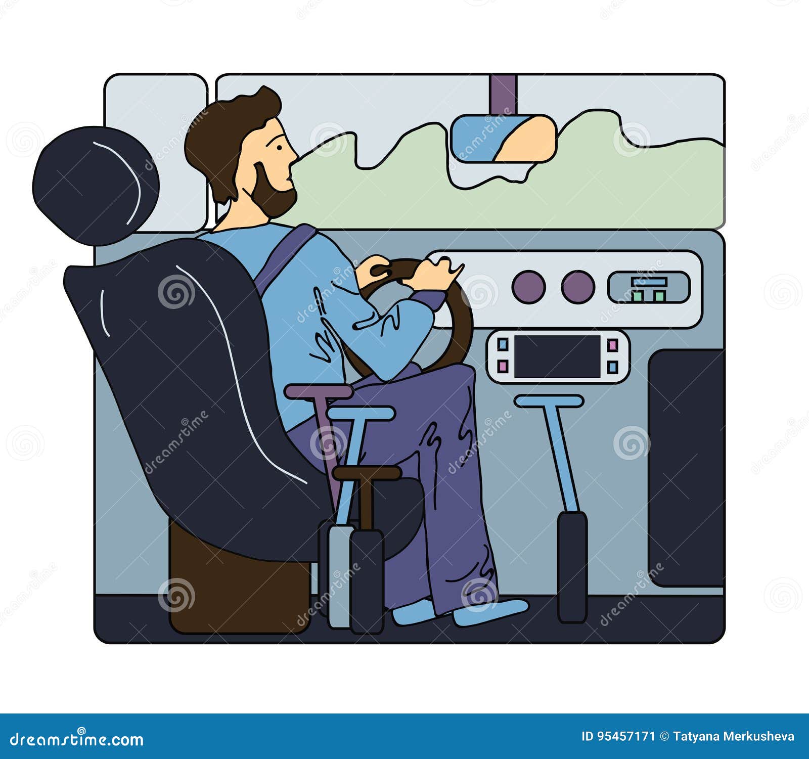 The Driver of the Vehicle Behind the Wheel. Vector Illustration ...