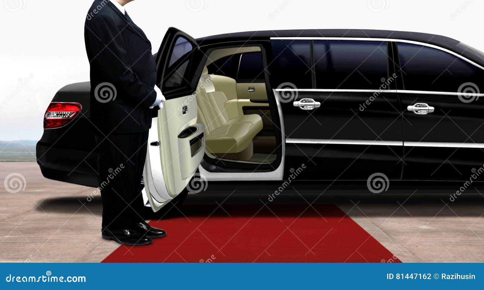 Driver Waiting and Standing Next To the Black Limousine Stock Photo ...
