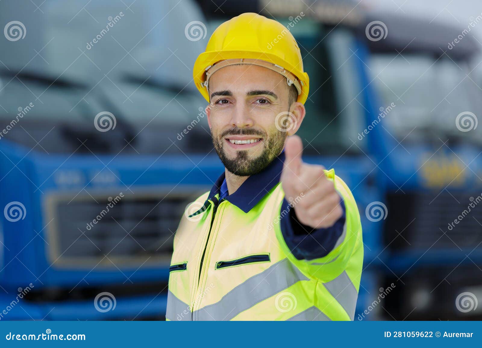 Driver Wearing Reflective Jacket Holding Thumbs Up Stock Photo - Image ...