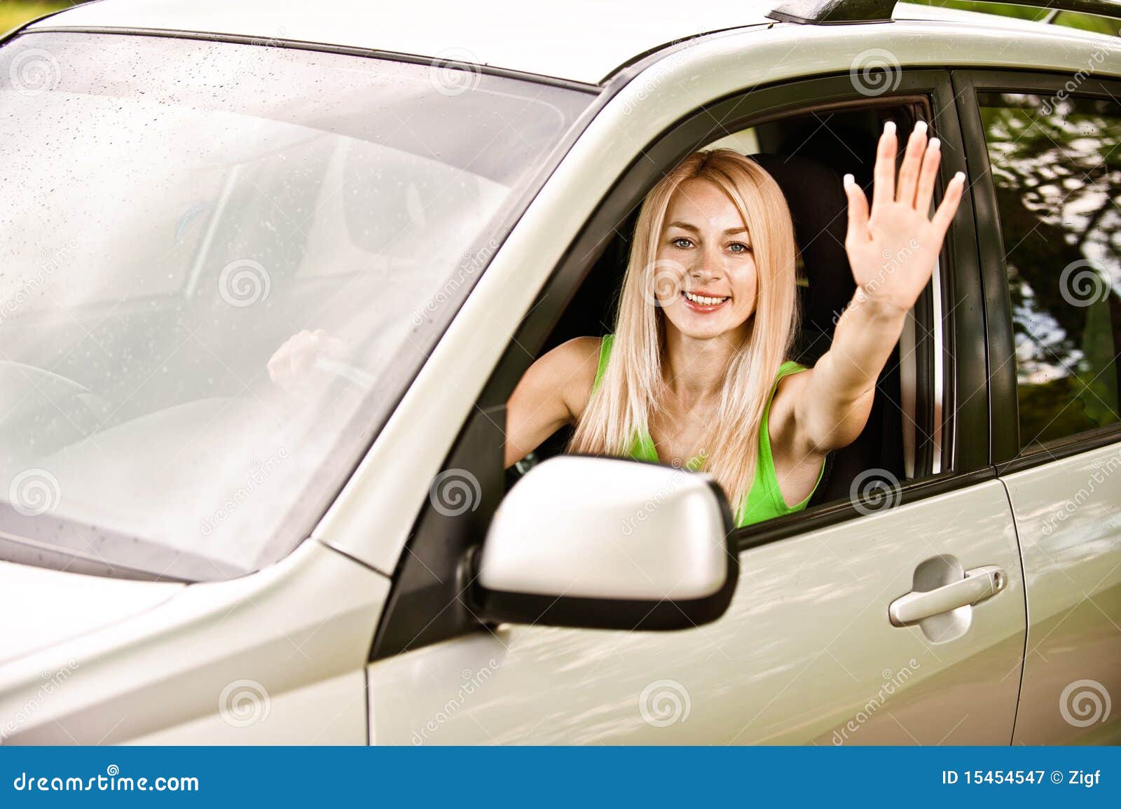 Driver-woman of Car Waves Hand Stock Image - Image of belt, human: 15454547