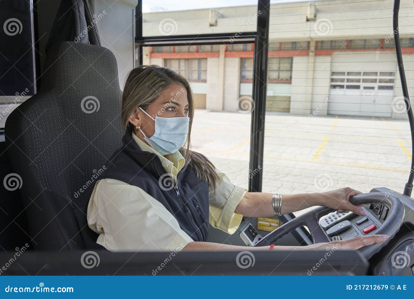 Driver Woman Working in Bus Stock Image - Image of auto, local: 217212679