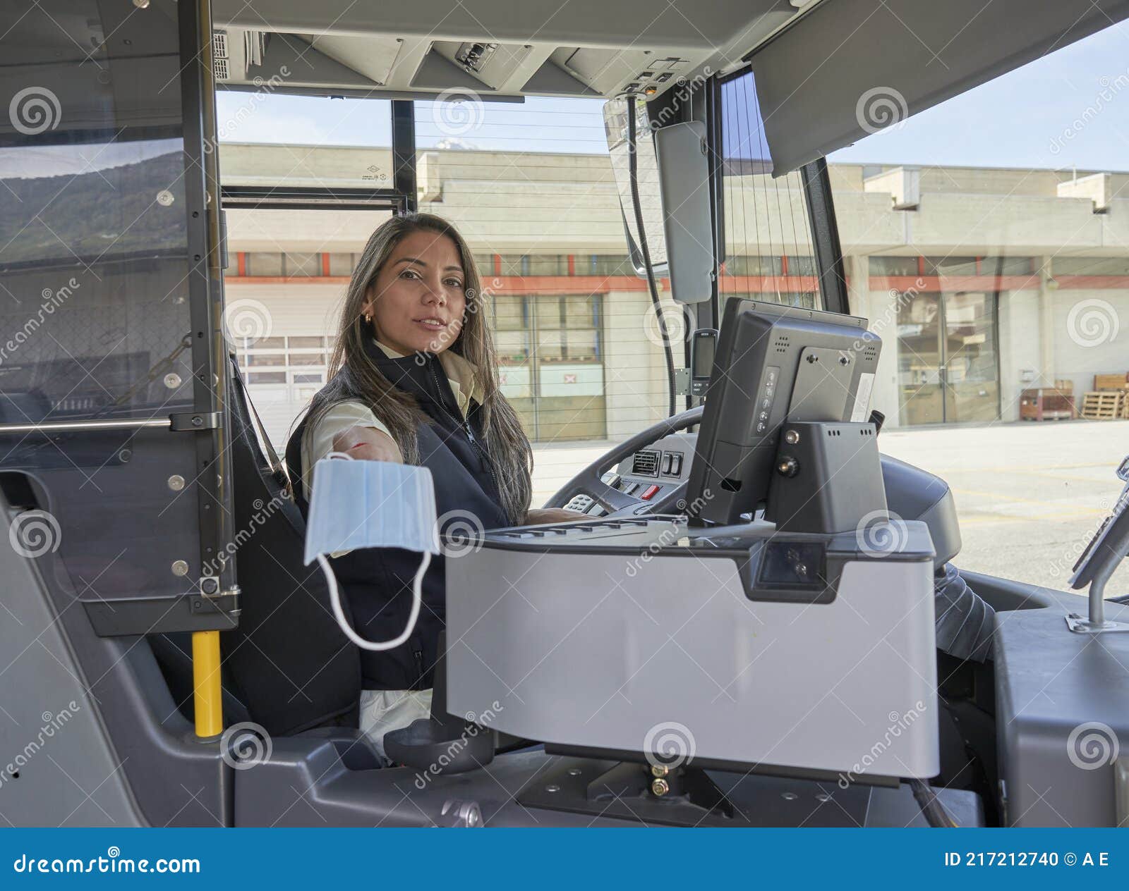 Driver Woman Working in Bus Stock Photo - Image of local, mask: 217212740