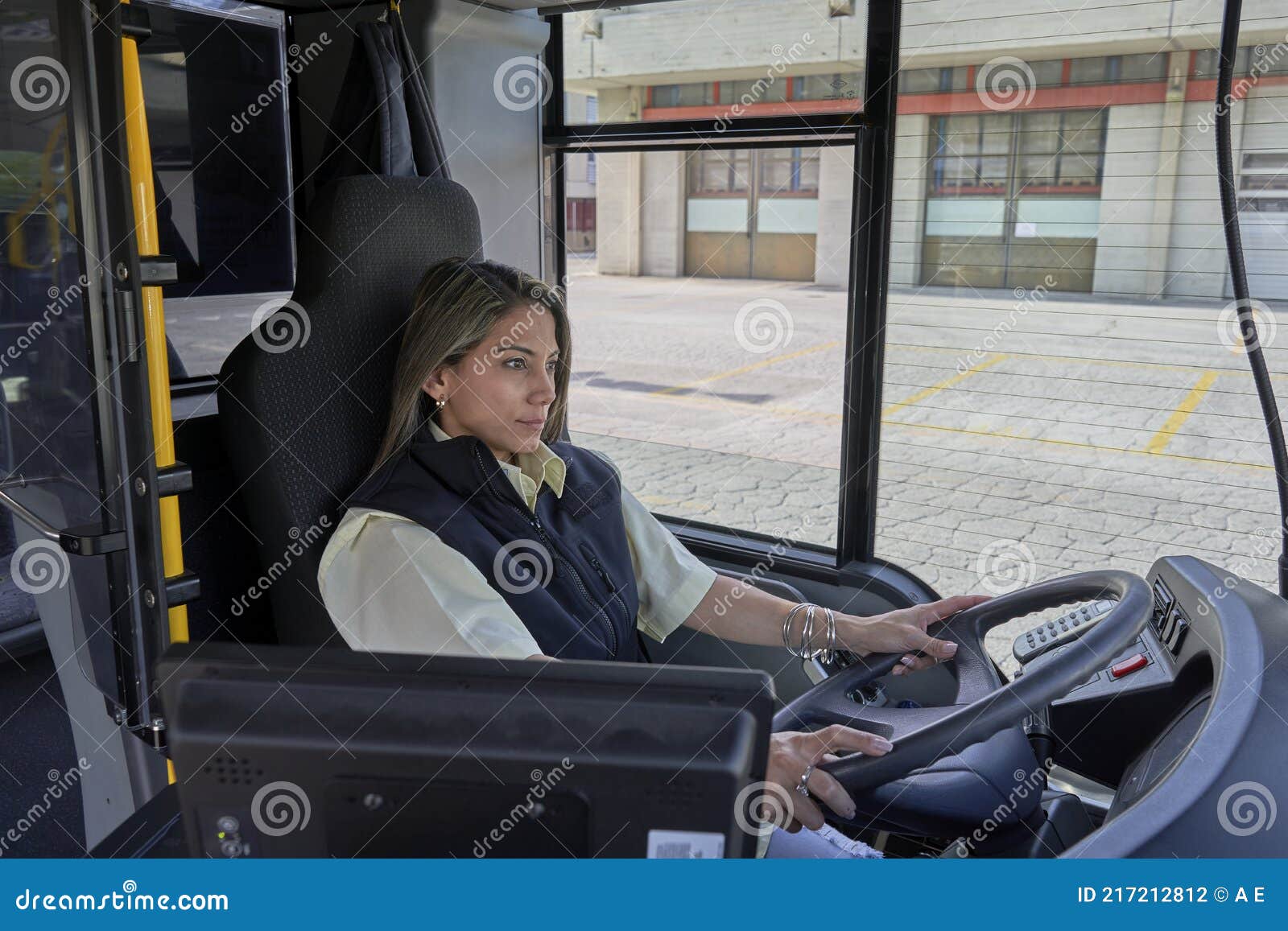 Driver Woman Working in Bus Stock Photo - Image of female, driving ...
