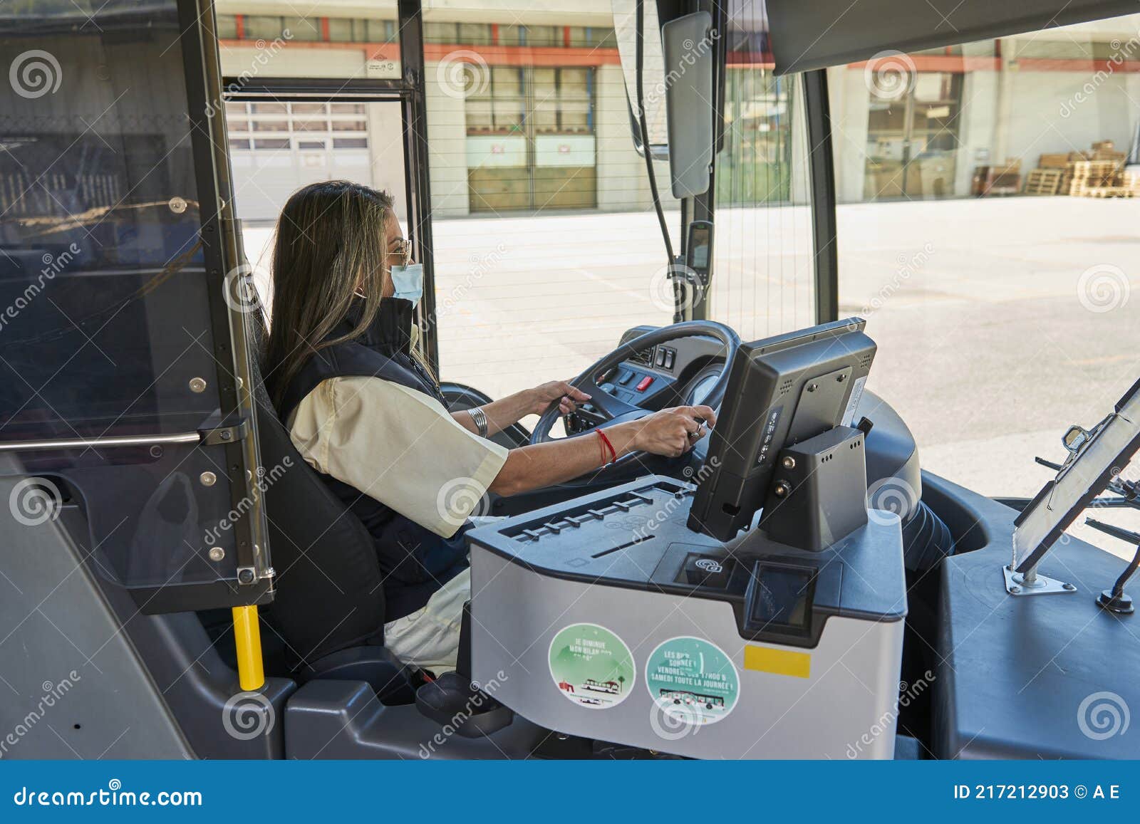 Driver Woman Working in Bus Stock Image - Image of public, local: 217212903