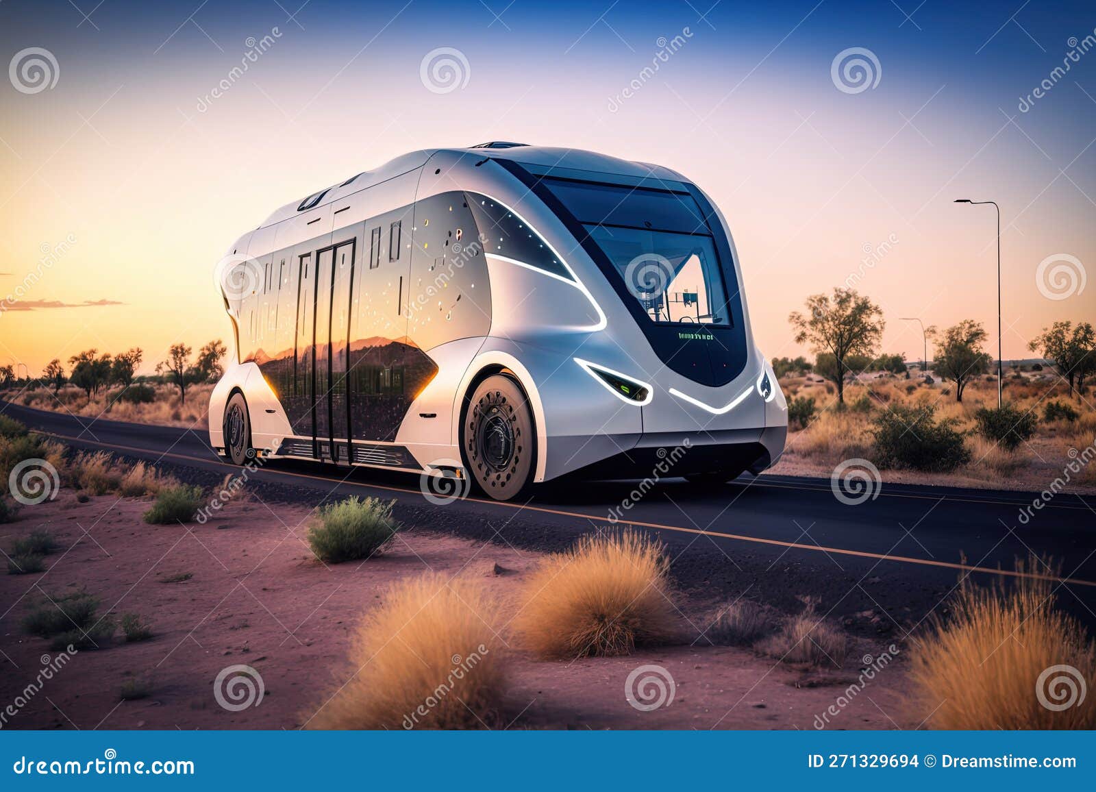 Driverless Autonomous Bus on the Road. Generative AI Stock Illustration ...