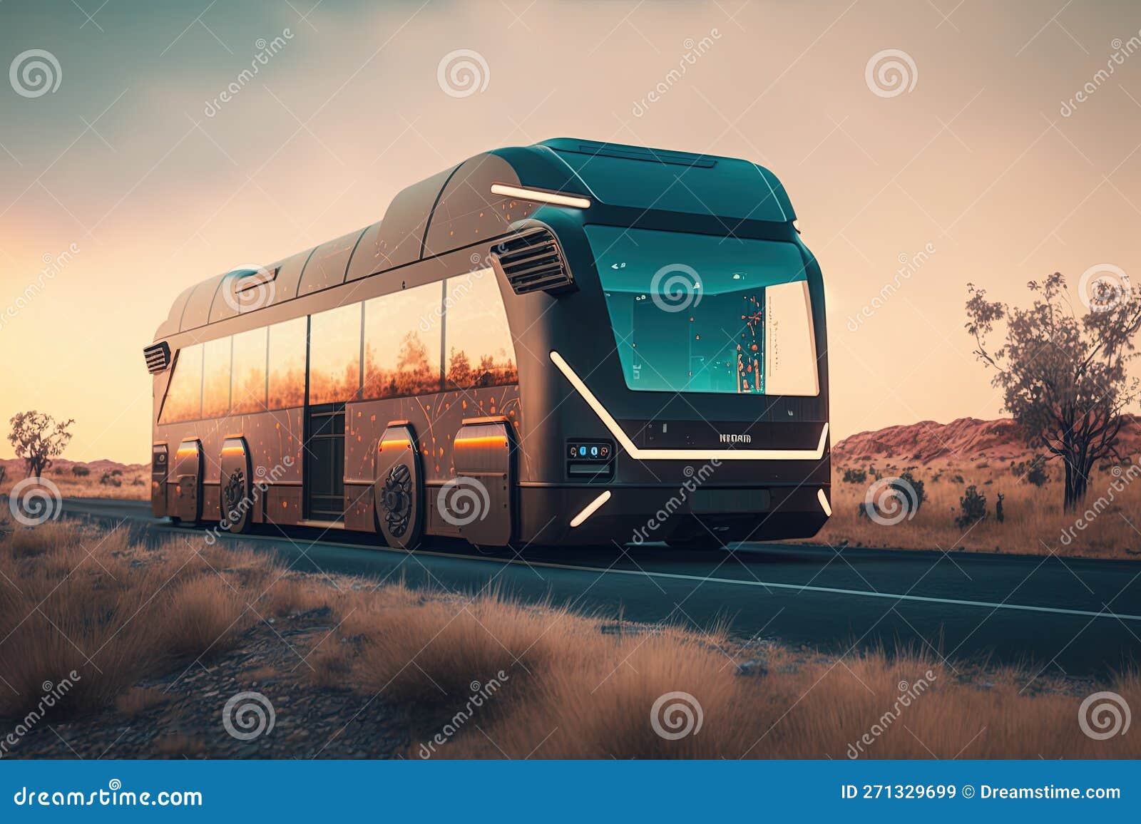 Driverless Autonomous Bus on the Road. Generative AI Stock Illustration ...