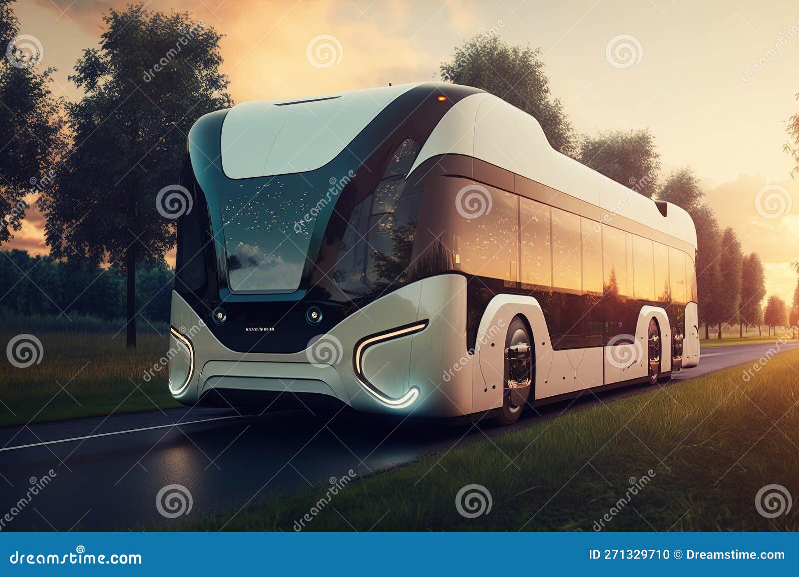 Driverless Autonomous Bus on the Road. Generative AI Stock Illustration ...