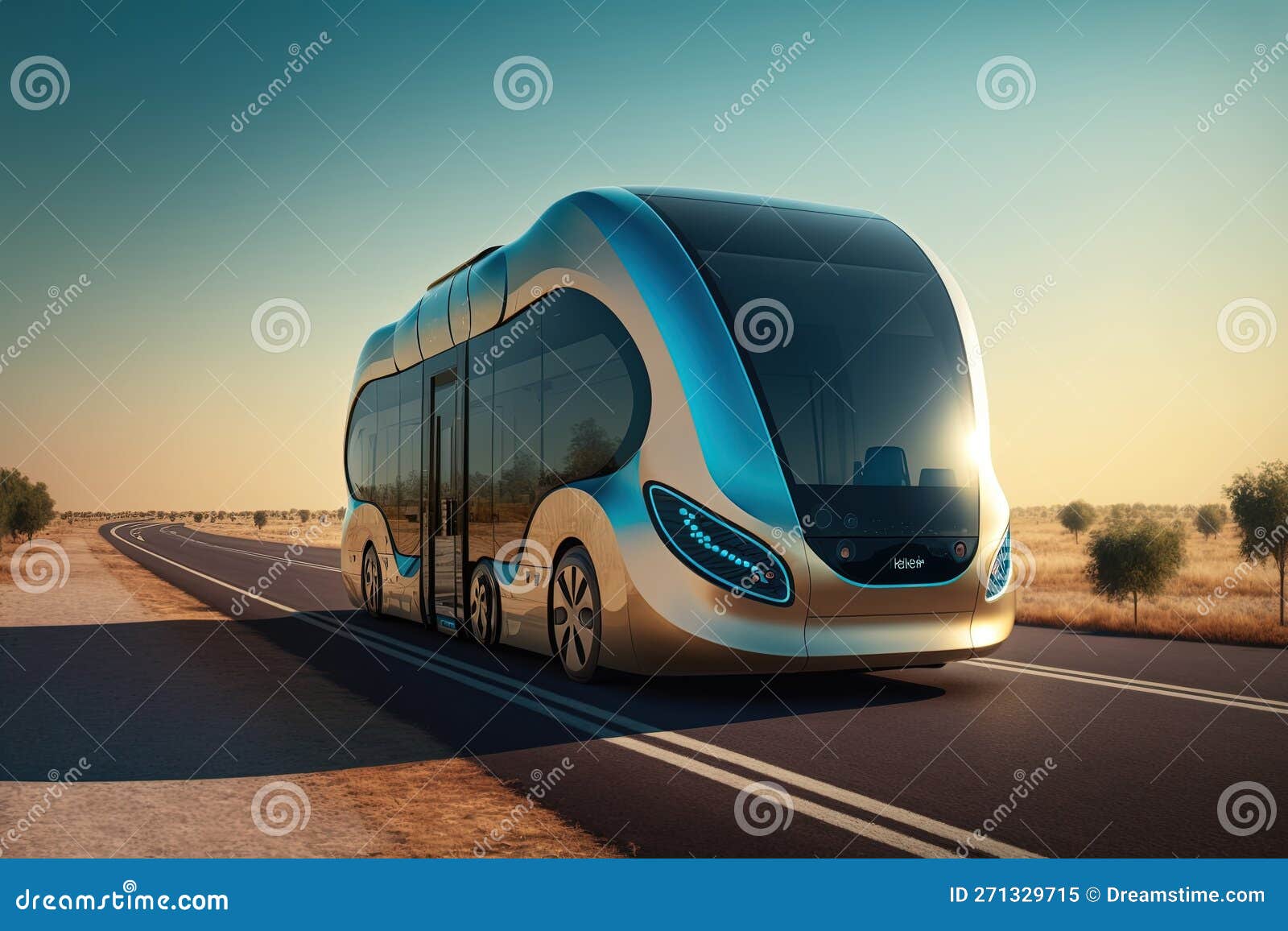 Driverless Autonomous Bus on the Road. Generative AI Stock Illustration ...