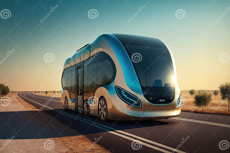 Driverless Autonomous Bus on the Road. Generative AI Stock Illustration ...