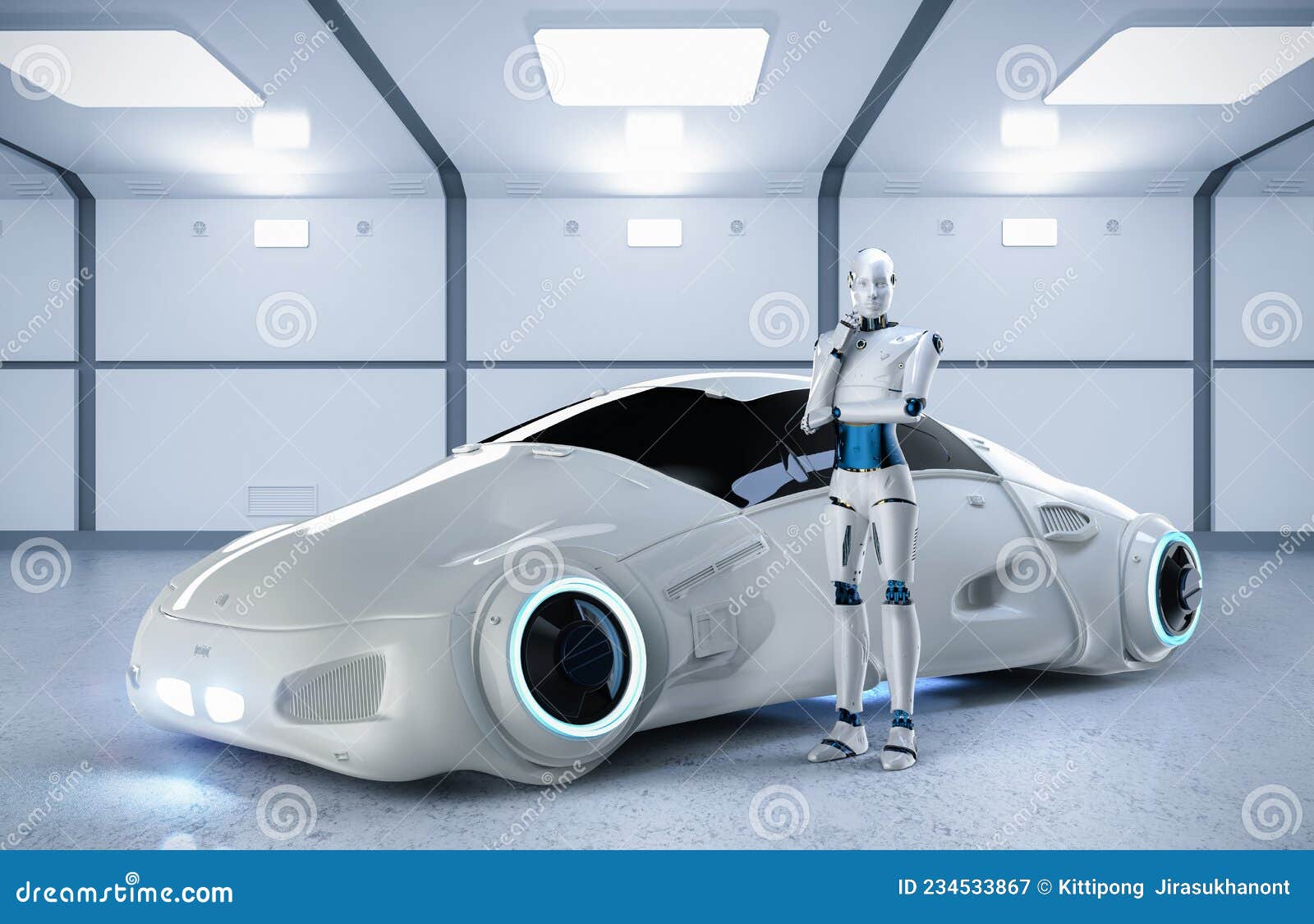 Driverless Car with Cyborg Control Stock Illustration - Illustration of ...