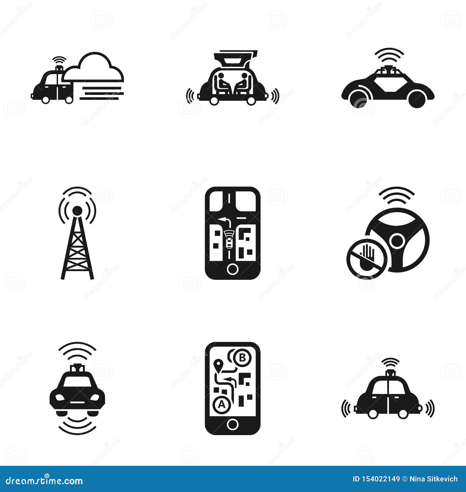 Driverless Car Icon Set, Simple Style Stock Vector - Illustration of ...