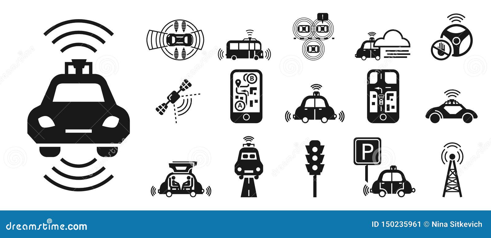Driverless Car Icons Set, Simple Style Stock Vector - Illustration of ...
