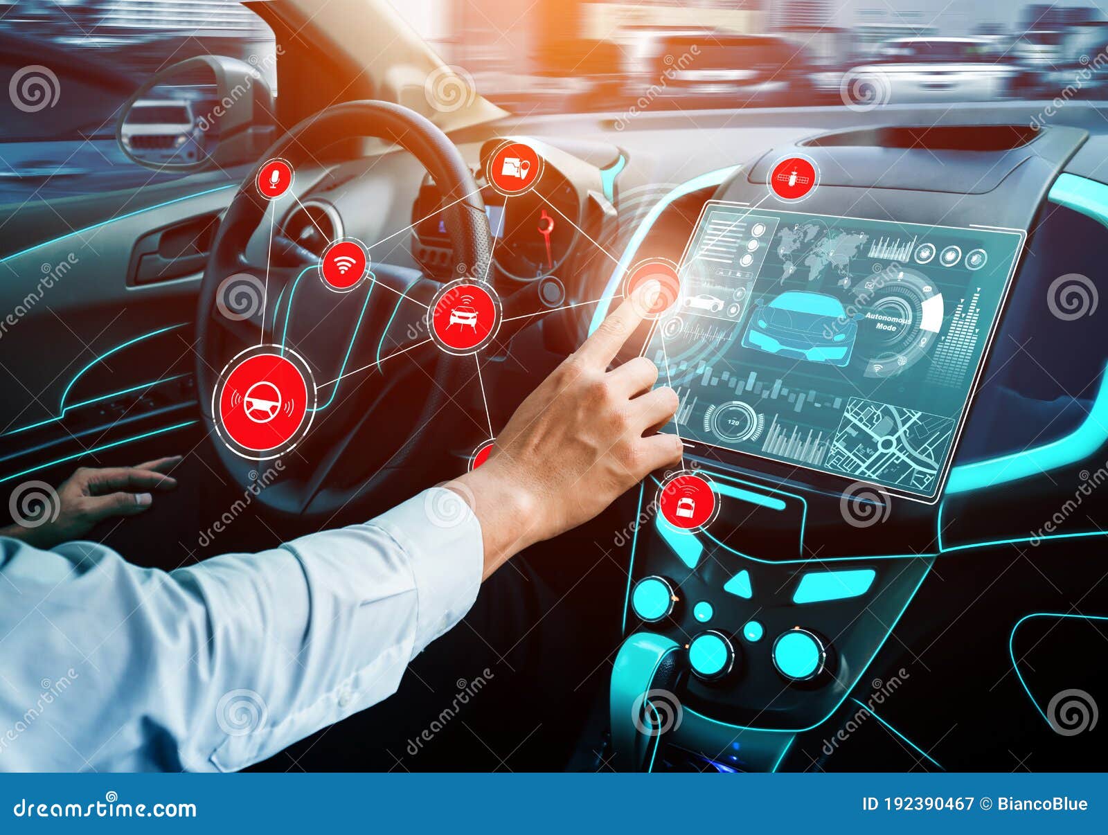 Driverless Car Interior with Futuristic Dashboard for Autonomous ...