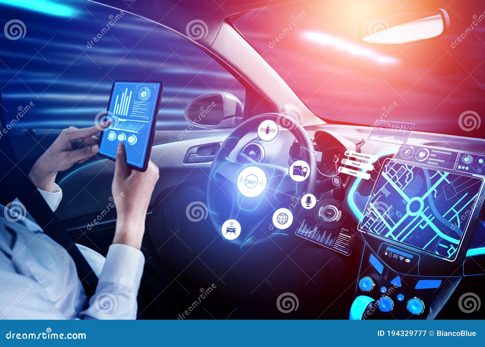 Driverless Car Interior With Futuristic Dashboard For Autonomous ...