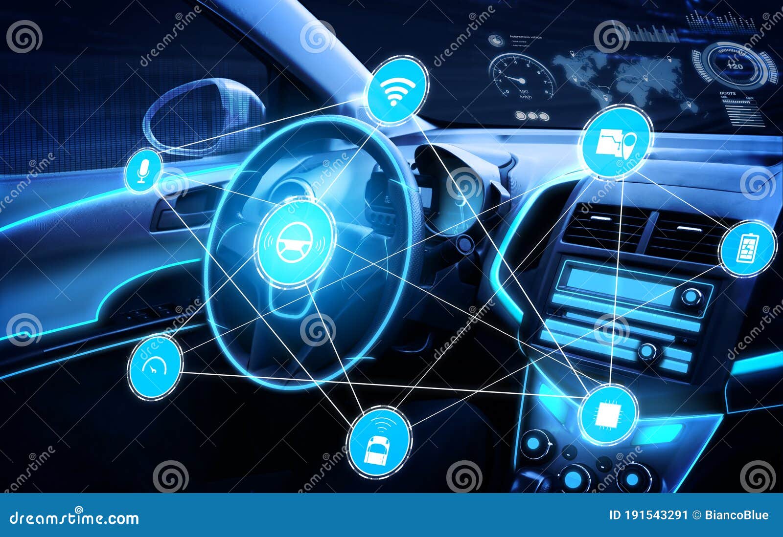 Driverless Car Interior with Futuristic Dashboard for Autonomous ...