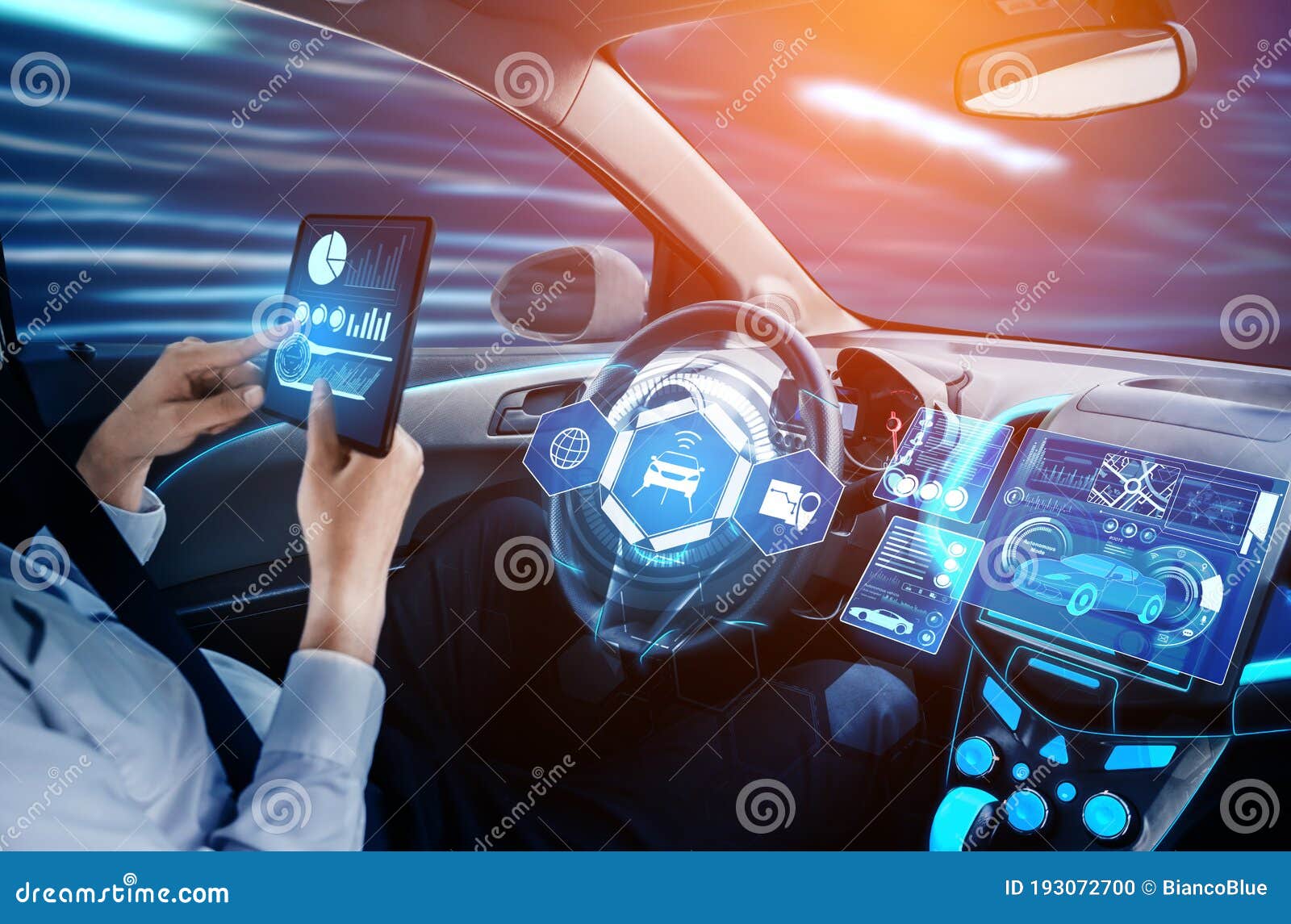 Driverless Car Interior With Futuristic Dashboard For Autonomous ... Driverless Car Interior With Futuristic Dashboard For Autonomous ...