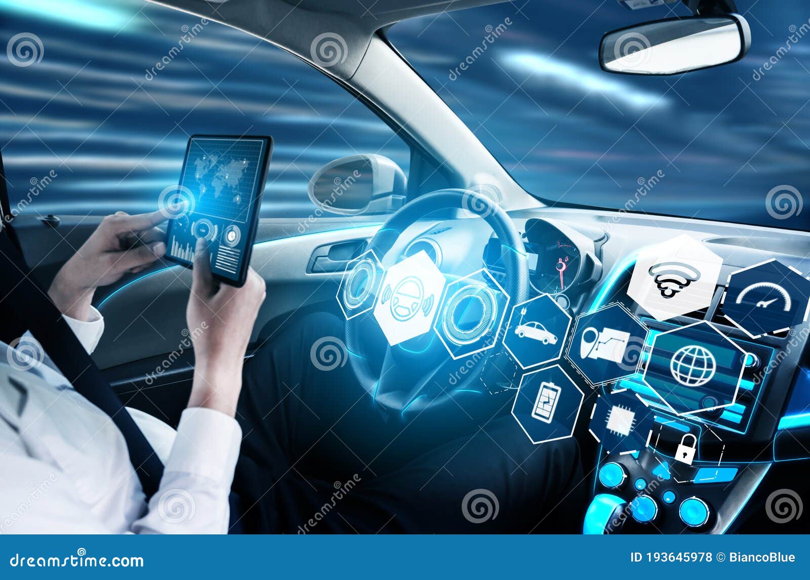 Driverless Car Interior with Futuristic Dashboard for Autonomous ...