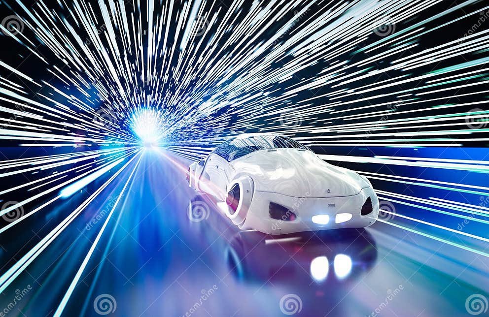 Driverless Car in Rail Light Tunnel Stock Illustration - Illustration ...