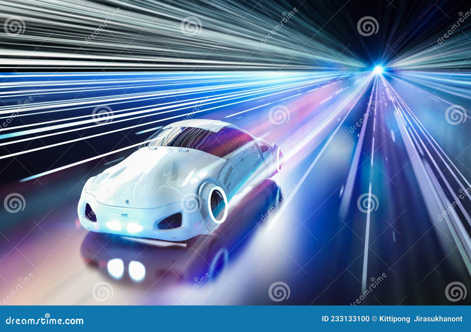 Driverless Car in Rail Light Tunnel Stock Illustration - Illustration ...