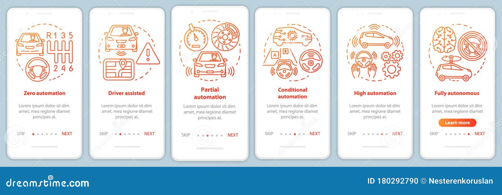 Driverless Car Stages Onboarding Mobile App Page Screen with Linear ...