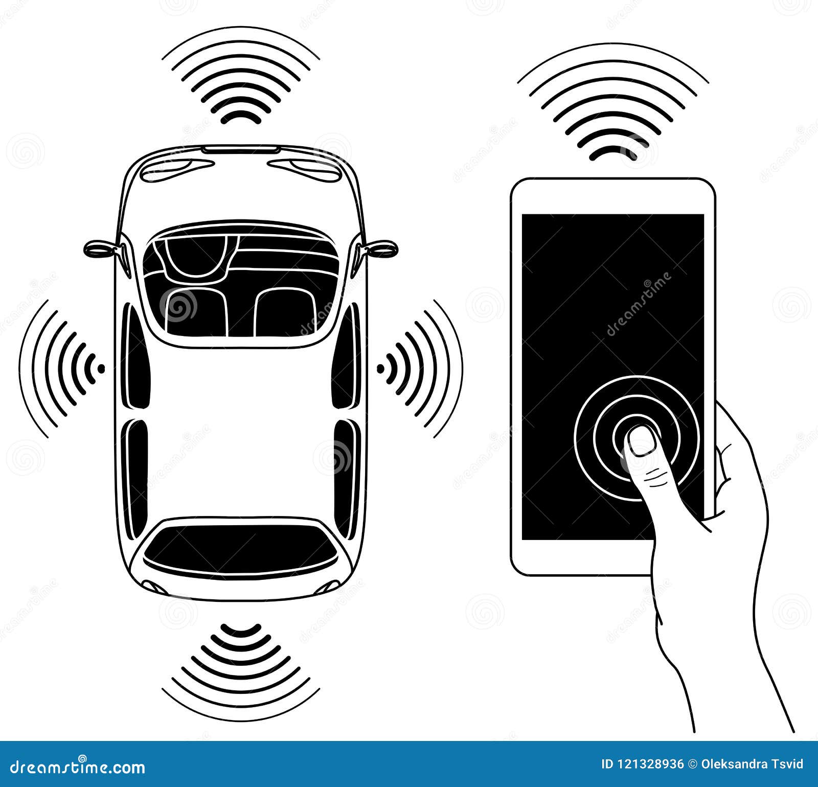 Driverless Robotic Self-driving Cars On City Background. Vector ...