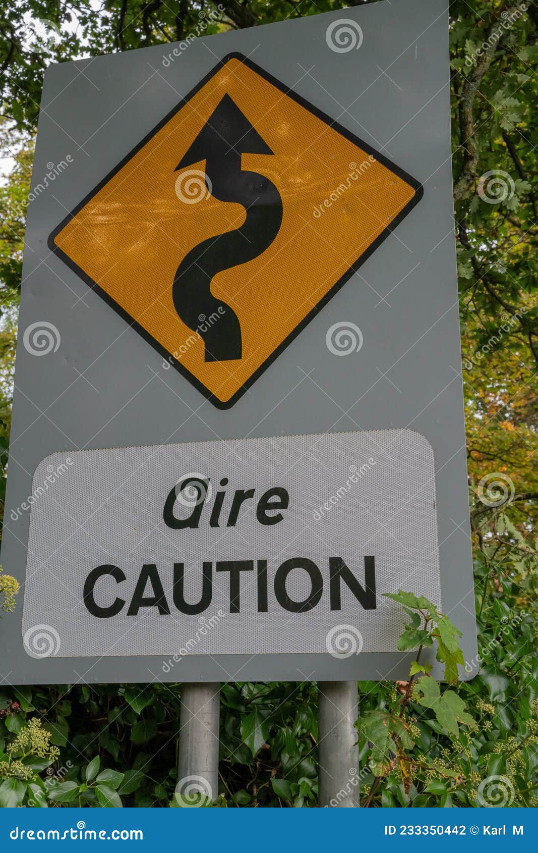 Drivers Caution Sign, Bad Bends on Road Way Ahead Stock Photo - Image ...