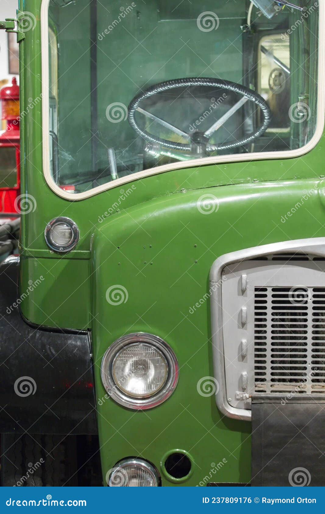 Drivers Compartment and Front of a Green Bus Stock Photo - Image of ...