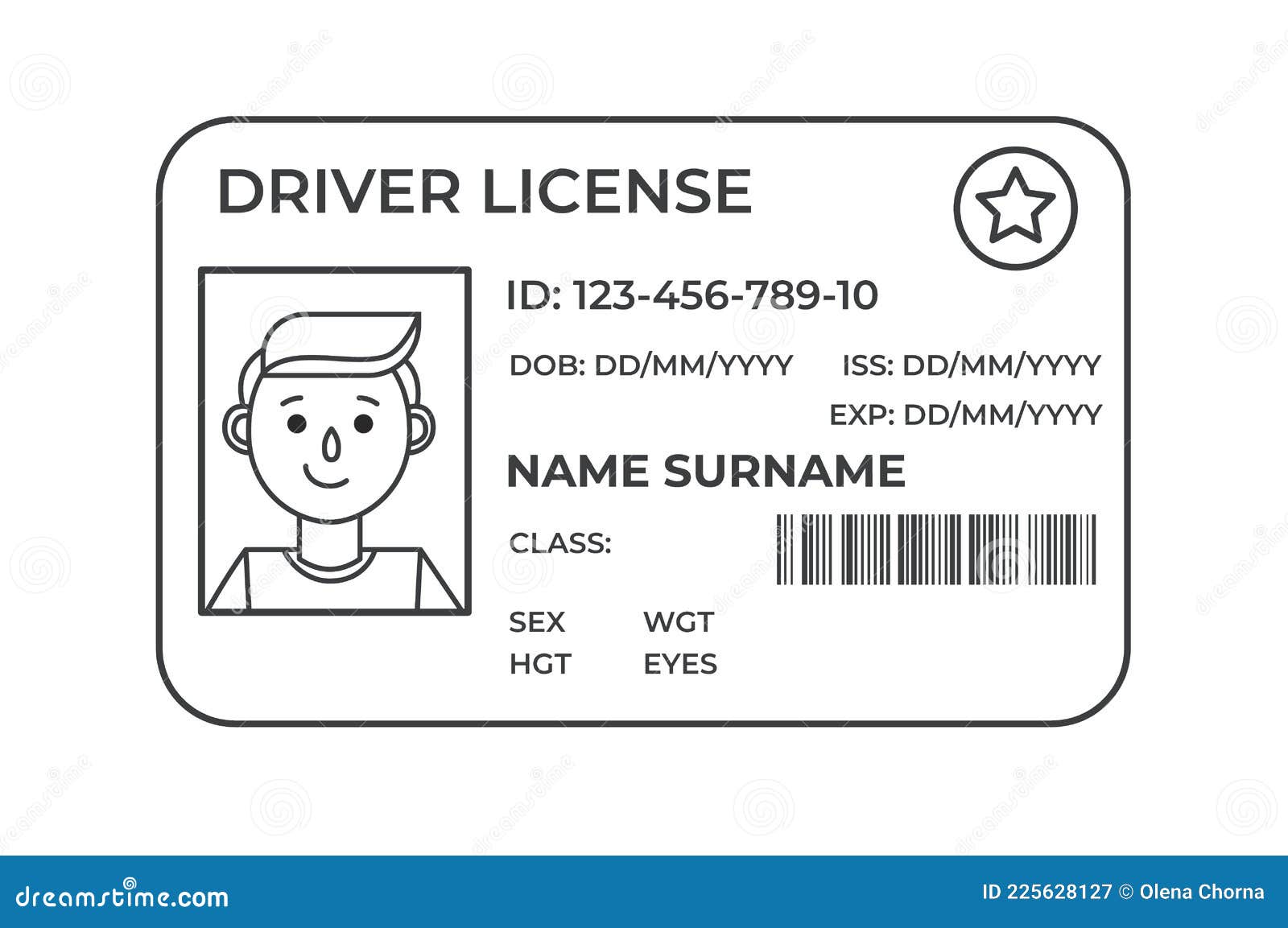 Drivers License. a Plastic Identity Card. Vector Outline Illustration ...