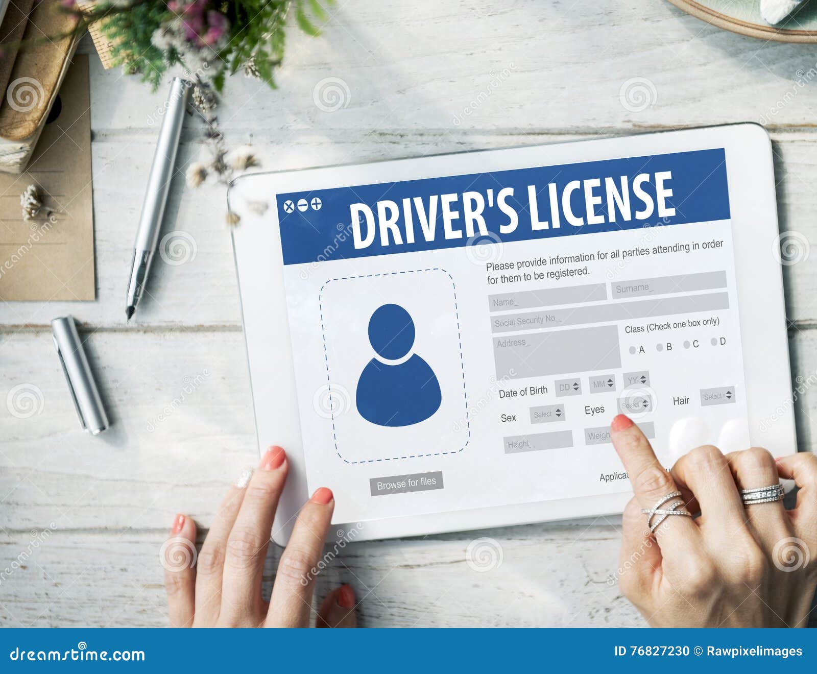 Drivers License Registration Application Webpage Concept Stock Photo ...