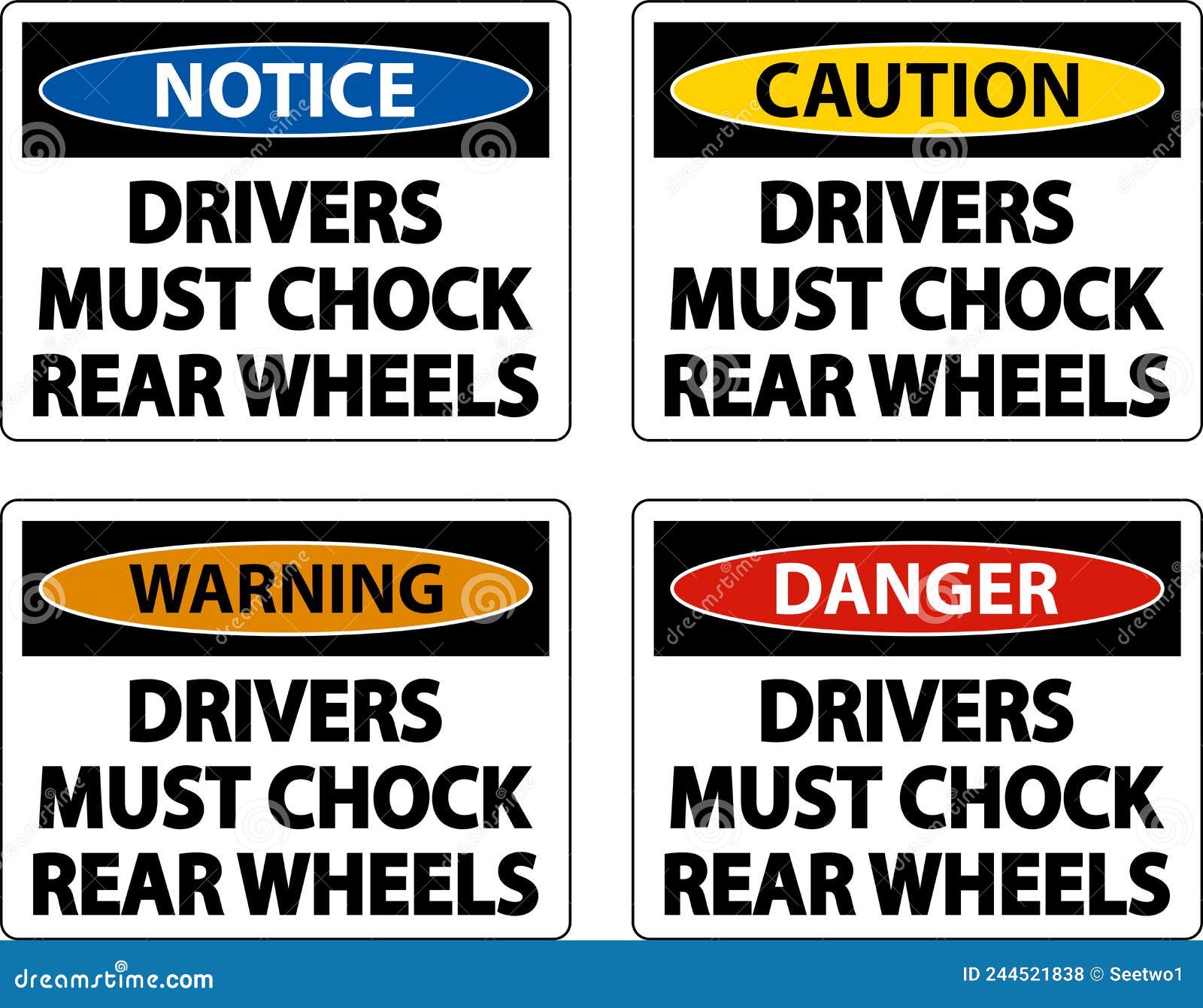 Drivers Must Chock Wheels Label Sign on White Background Stock Vector ...