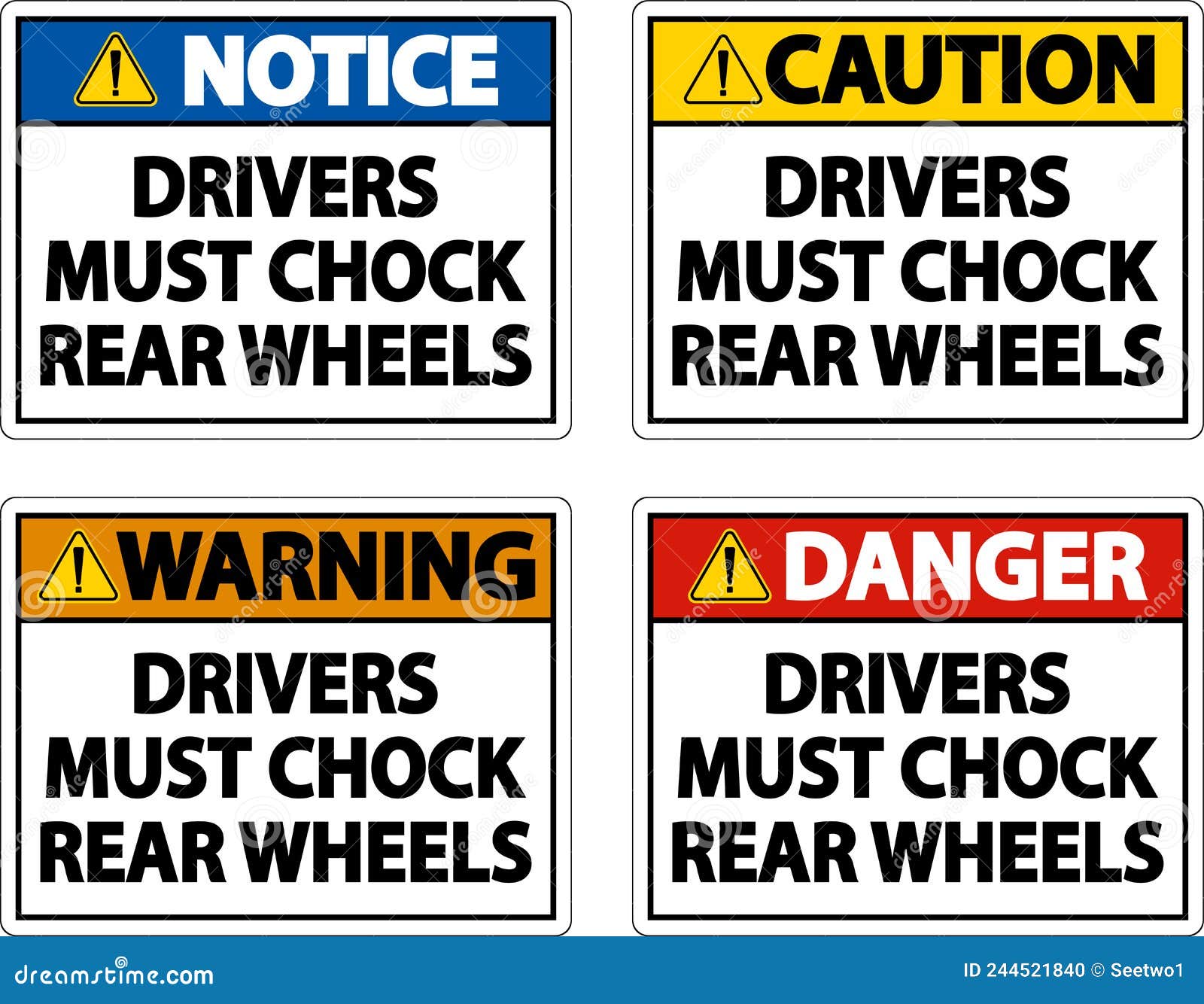 Drivers Must Chock Wheels Label Sign on White Background Stock Vector ...