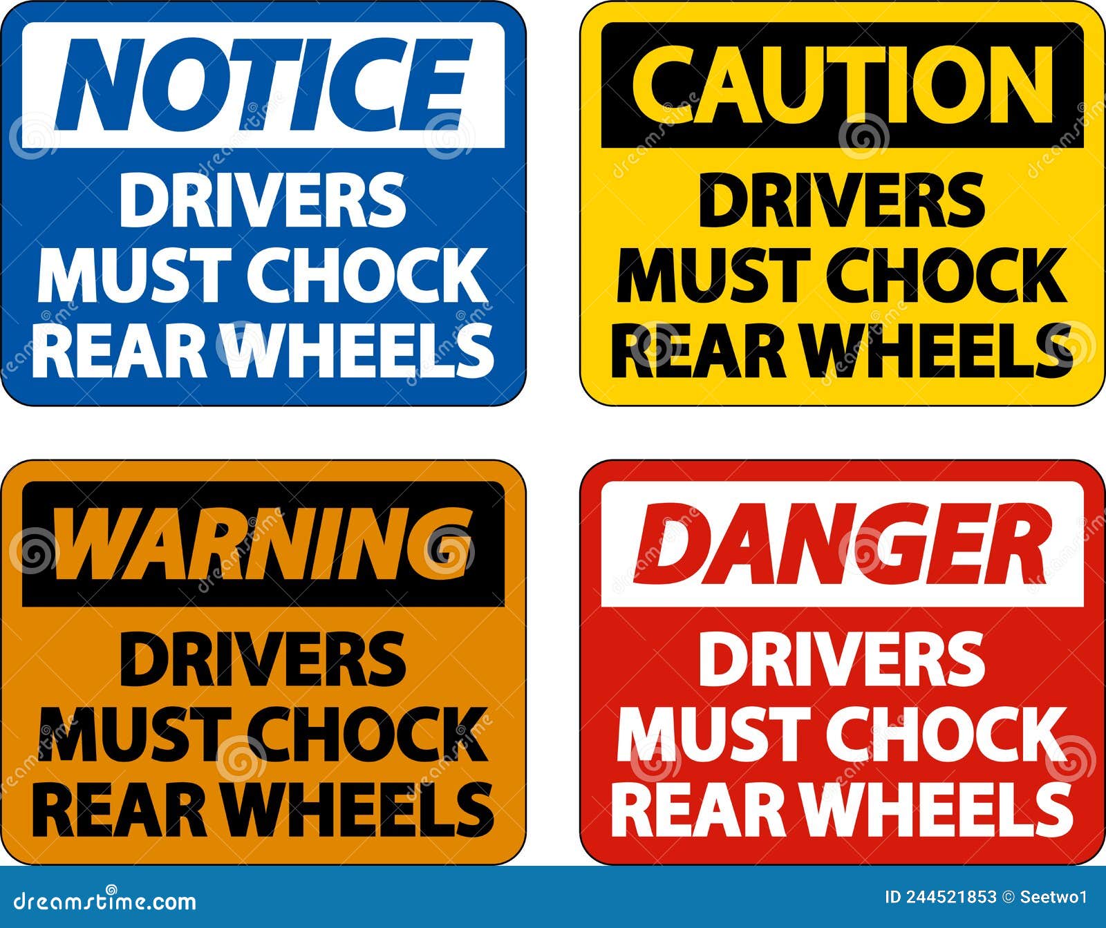 Drivers Must Chock Wheels Label Sign on White Background Stock Vector ...