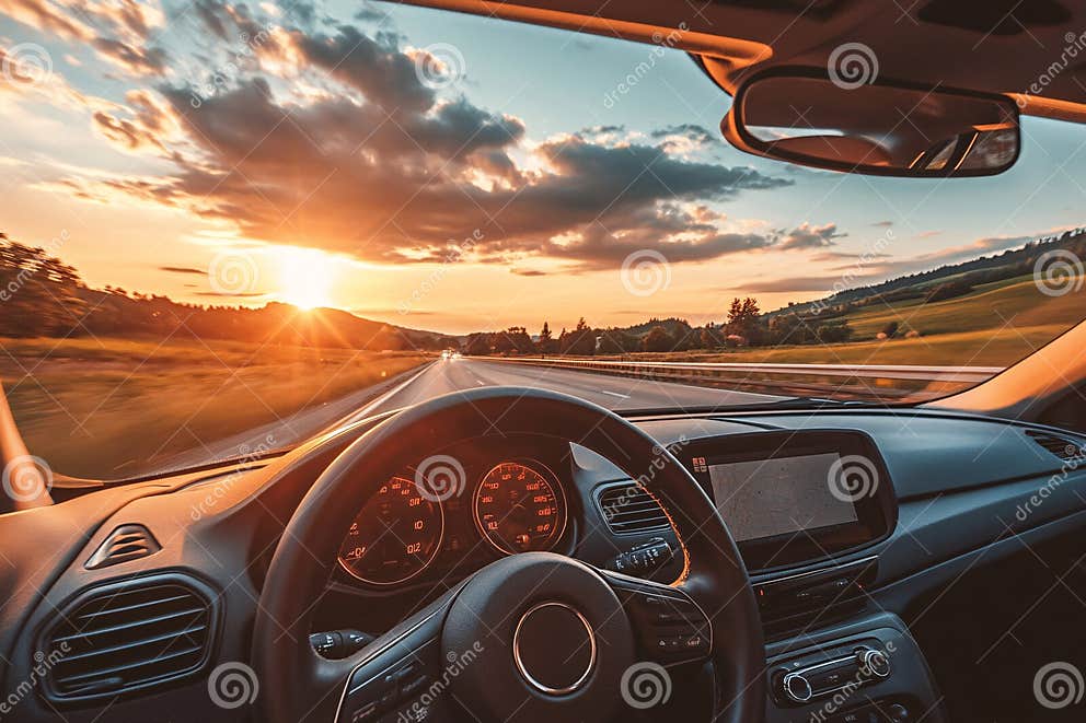 Drivers Point of View of Driving Modern Car Stock Illustration ...