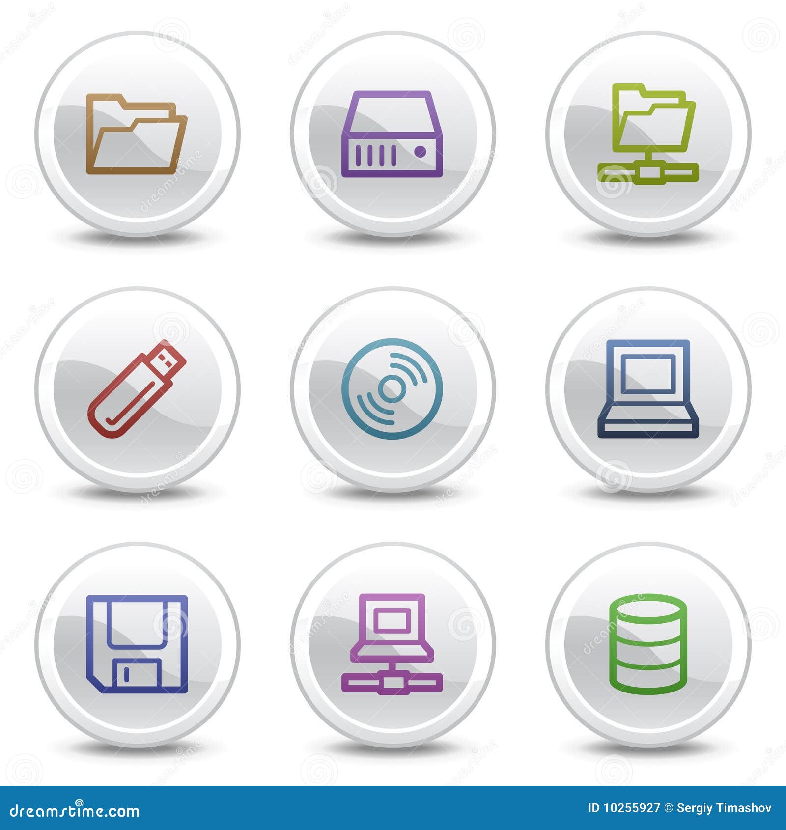 Drives and Storage Web Icons, Circle Buttons Stock Vector ...
