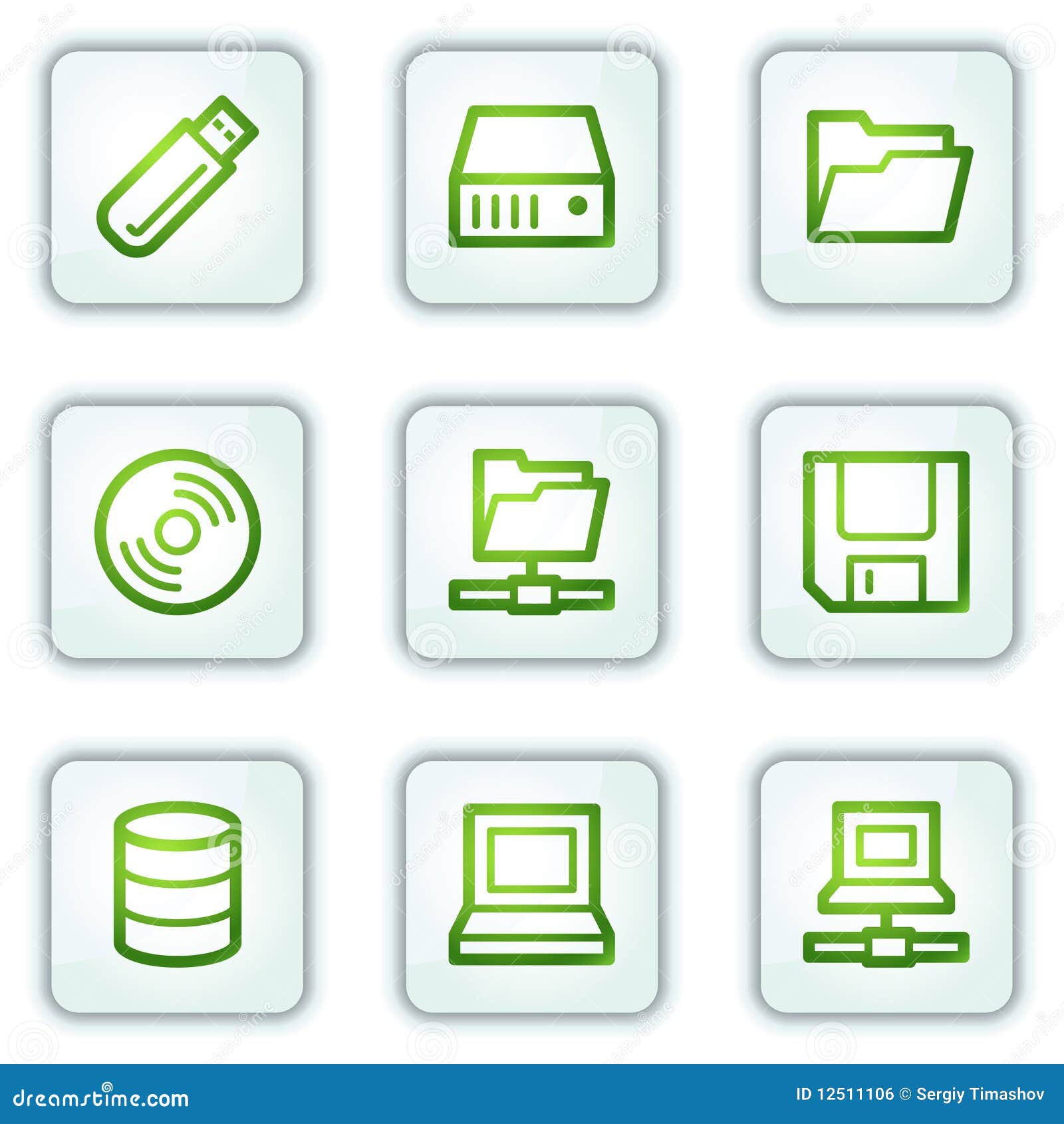 Drives and Storage Web Icons, White Square Buttons Stock Vector ...