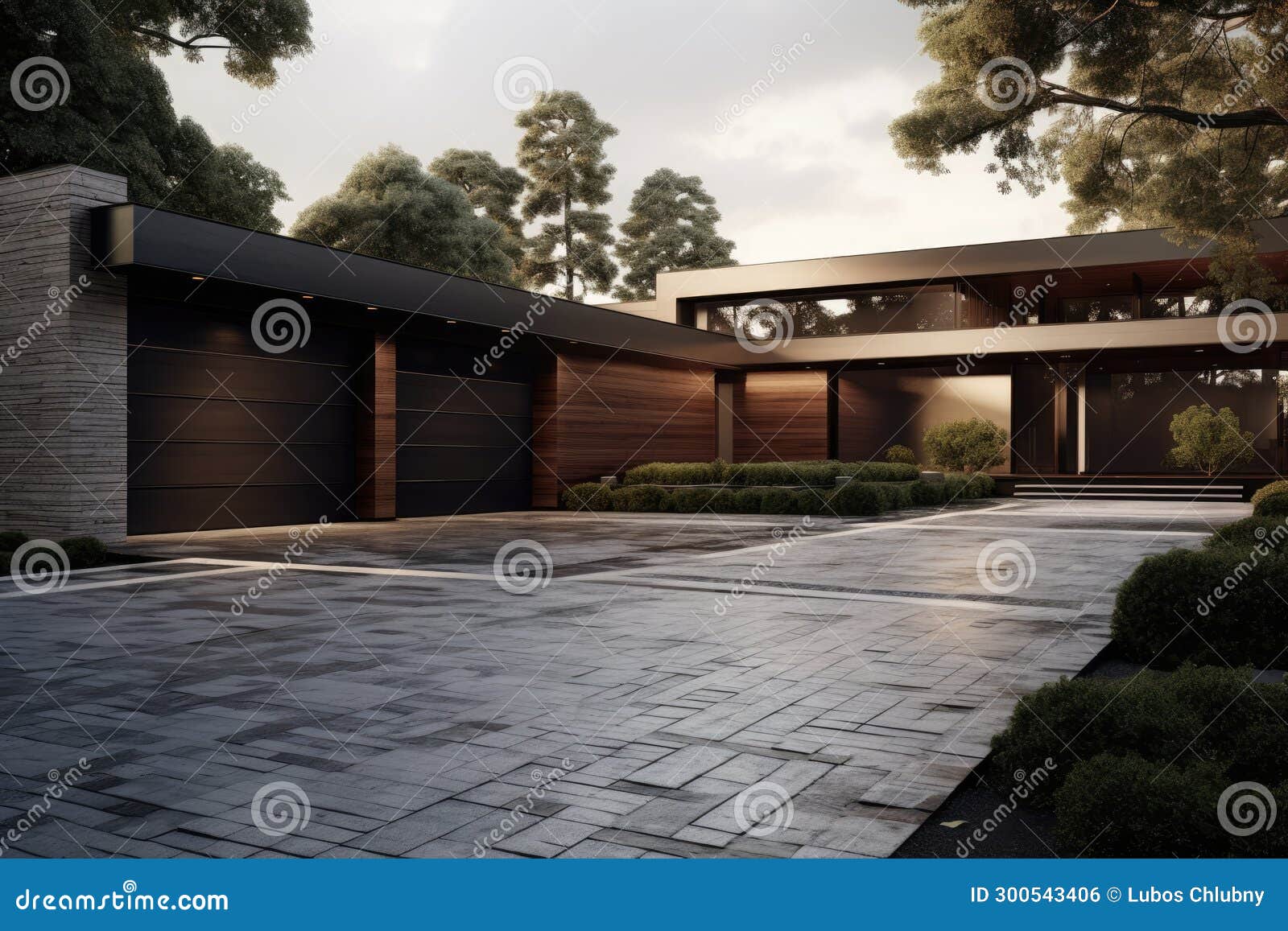 Driveway and Garage at a Modern House Stock Illustration - Illustration ...