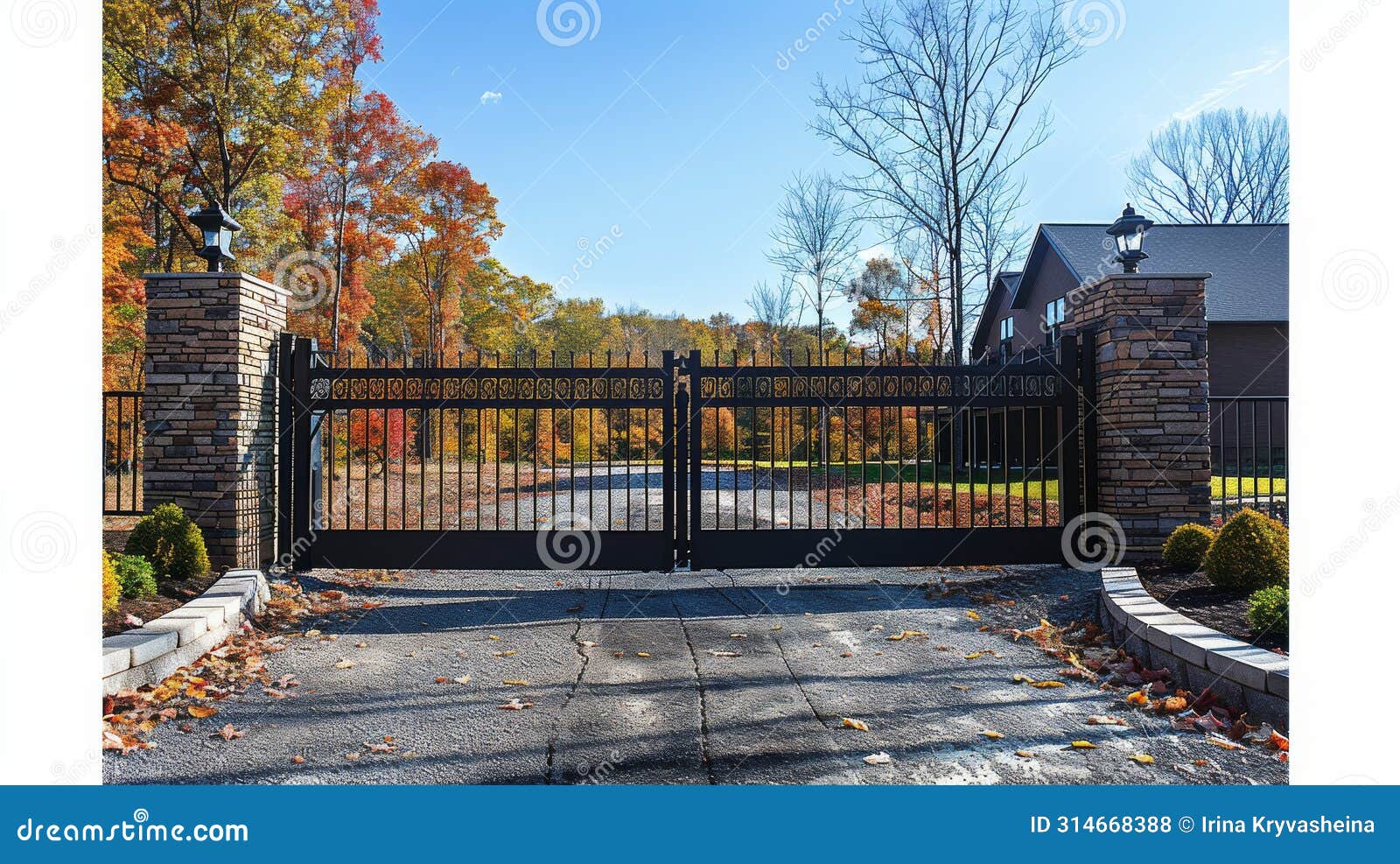 Driveway with Gate and Trees Stock Photo - Image of foliage, driveway ...