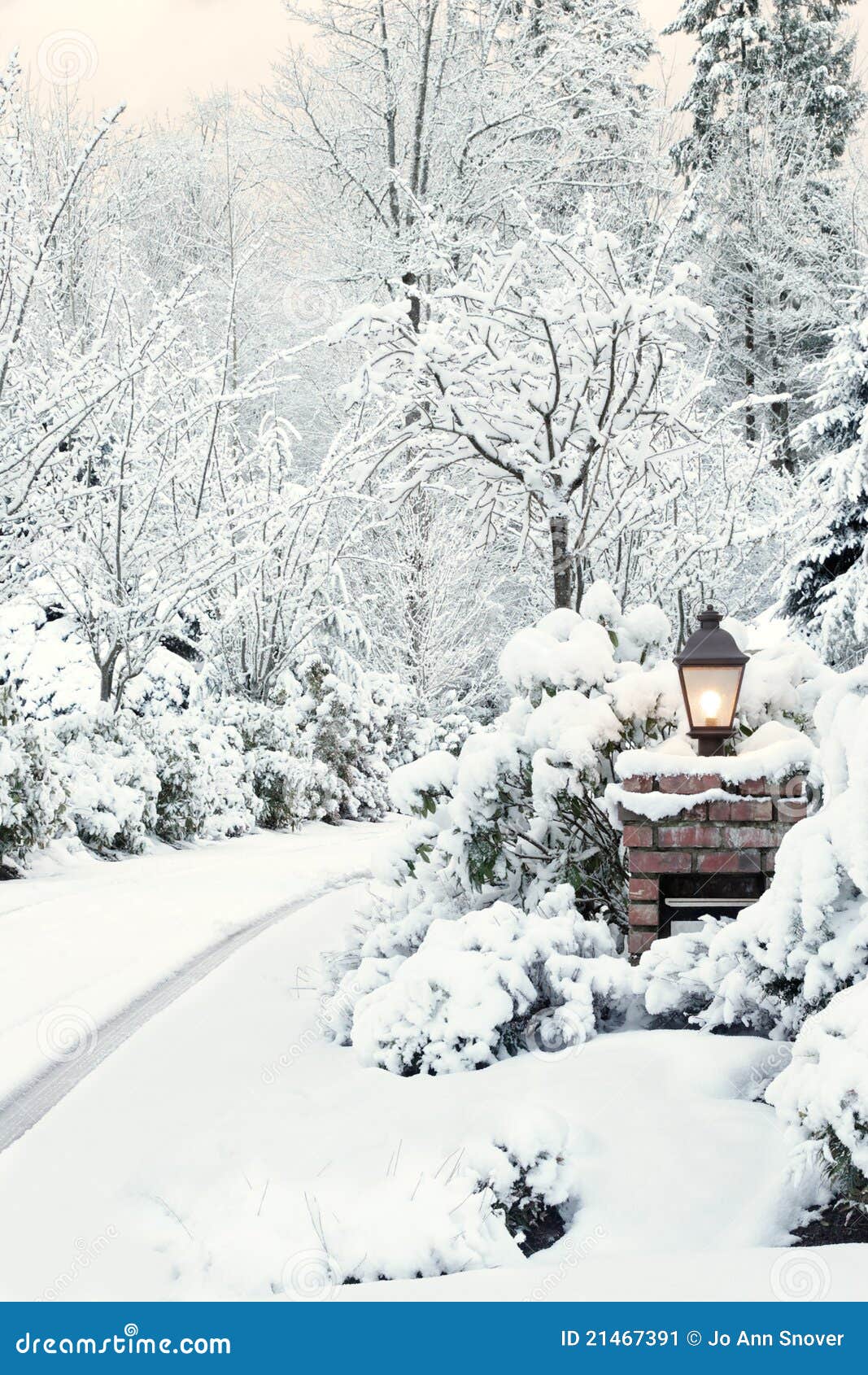 Driveway Light on Snowy Morning Stock Image - Image of storm, snow ...