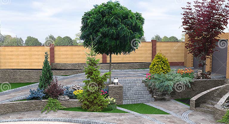 Driveway and Maintenance Design Ideas, 3d Render Stock Illustration ...