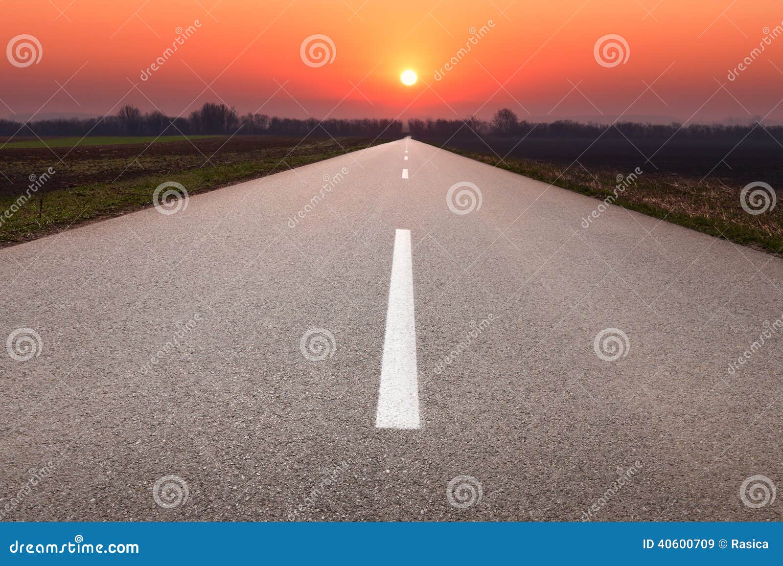 Driving on Asphalt Road Towards the Setting Sun Stock Image - Image of ...